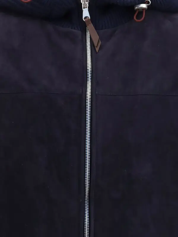 Brunello Cucinelli Suede And Cashmere Hooded Bomber Jacket - Navy