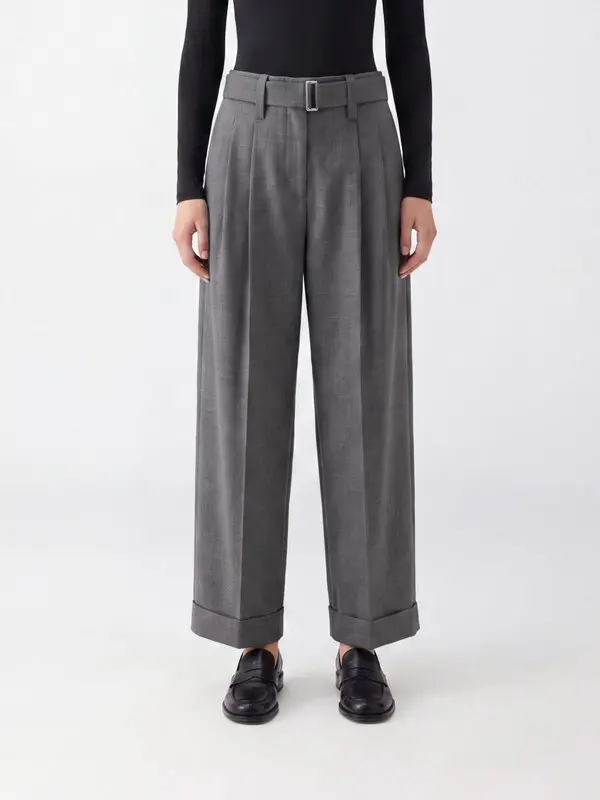 Brunello Cucinelli Cropped Wide-leg Wool-blend Trousers With Pleats