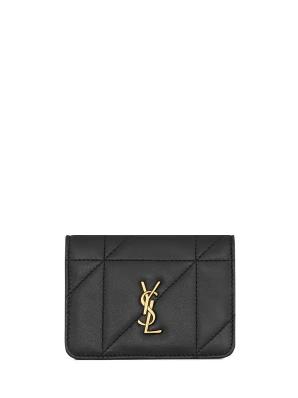 Saint Laurent Dimensions: 10 X 7 X 1 Cm Mini Lambskin Wallet With Bronze-tone Hardware - Nero