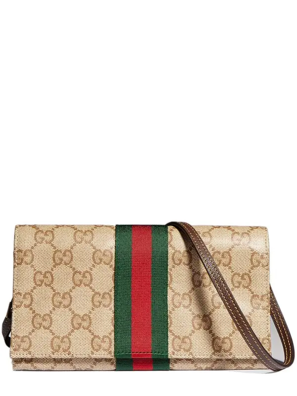 Gucci Mini Crossbody Bag 11.5 Cm X 19 Cm X 8 Cm In Gg Coated Canvas With Web Strap