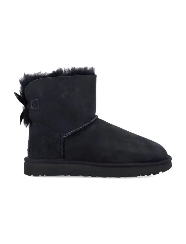 UGG Mini Bailey Bow Ii Suede Boots With Sheepskin Insole And Fixed Back Bow - Nero