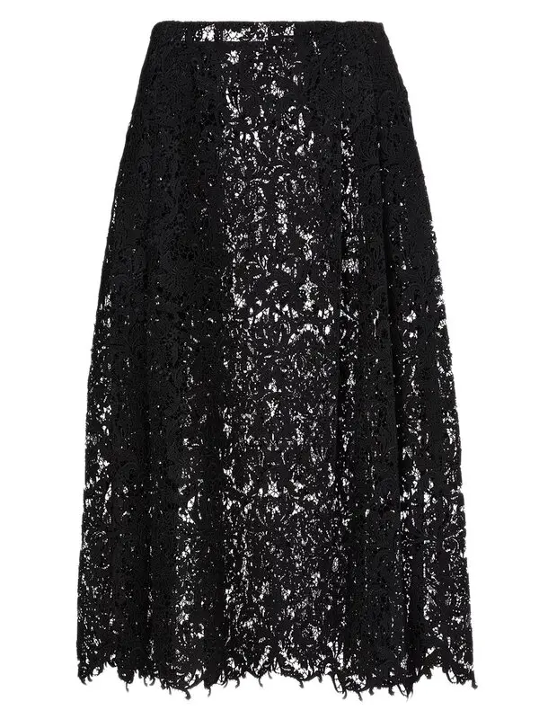 Fendi Flared Midi Skirt With Pleated Sides In Macramé Lace