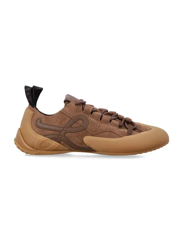Loewe Grip Sneaker-style Suede Calfskin Lace-up With Asymmetric Toe, L Monogram & Tpu Sole - Biscuit