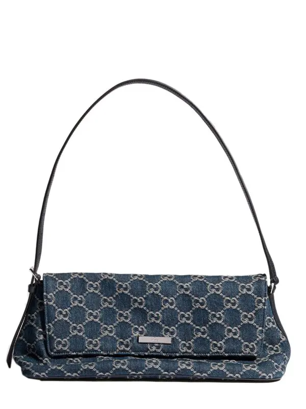 Gucci Washed Gg Denim Shoulder Bag, 13 Cm X 31 Cm X 11.5 Cm With Adjustable Leather Strap