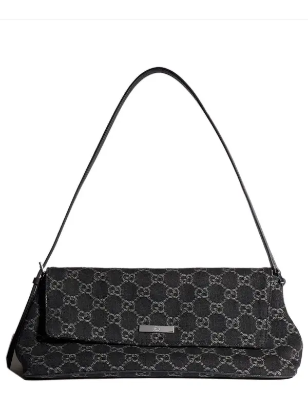Gucci Mini Denim Shoulder Bag 13 Cm Height With Adjustable Leather Strap - Nero