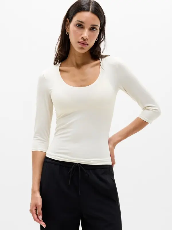 Athleta Bodymove Scoop Midi Sleeve Tee - Bone