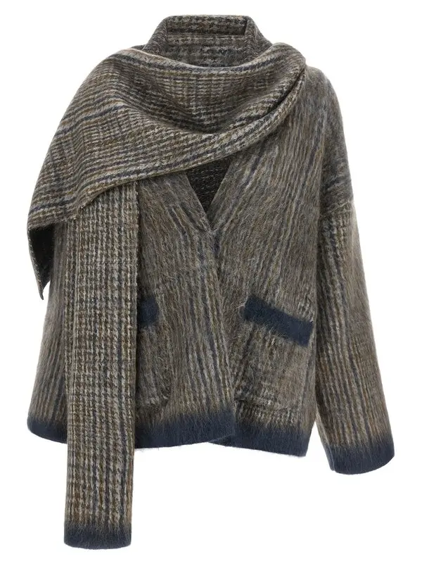 Brunello Cucinelli Cardigan With Scarf - Gray