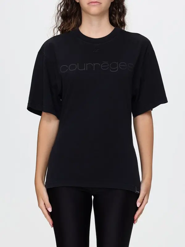 COURREGES Slim Fit Cotton T-shirt With Printed Logo And Dropped Shoulders