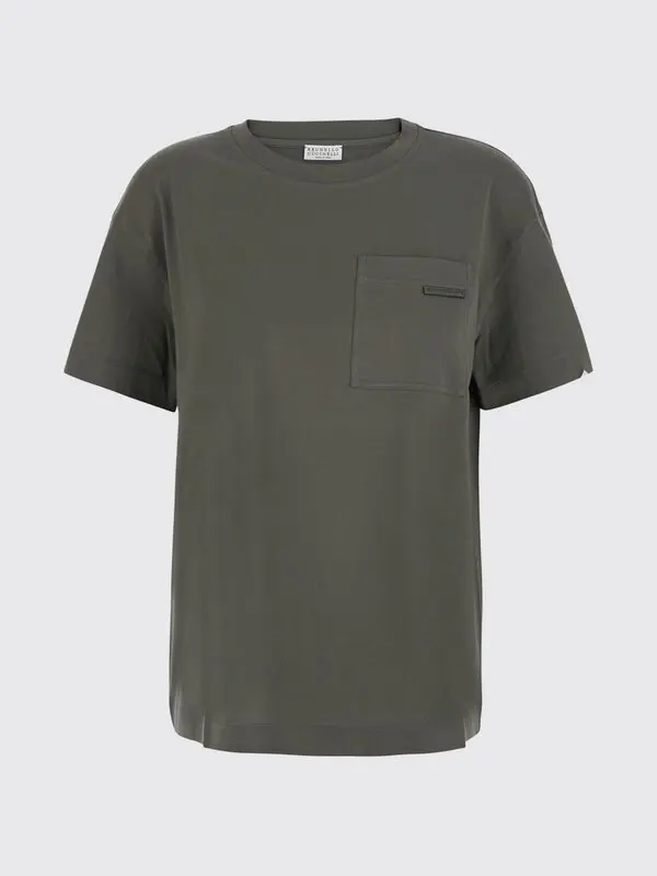 Brunello Cucinelli Cotton Crewneck T-shirt With Monili Embellishment - Green