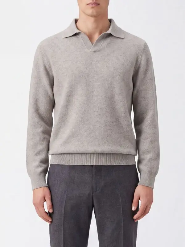 Brunello Cucinelli Long-sleeve V-neck Polo In 100% Cashmere - Grey
