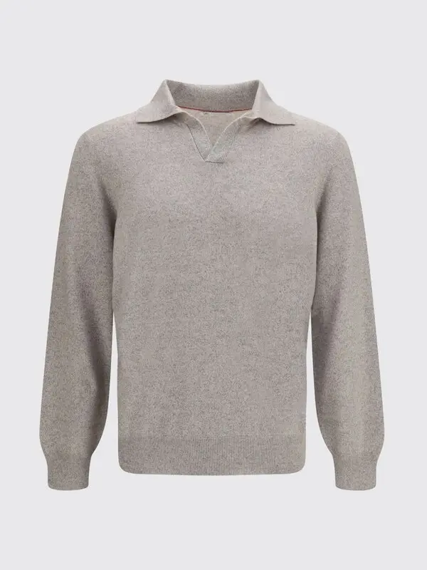 Brunello Cucinelli Long-sleeve V-neck Polo In 100% Cashmere - Grey