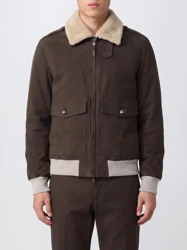 Brunello Cucinelli Suede Bomber Jacket With Shearling Collar And Padding