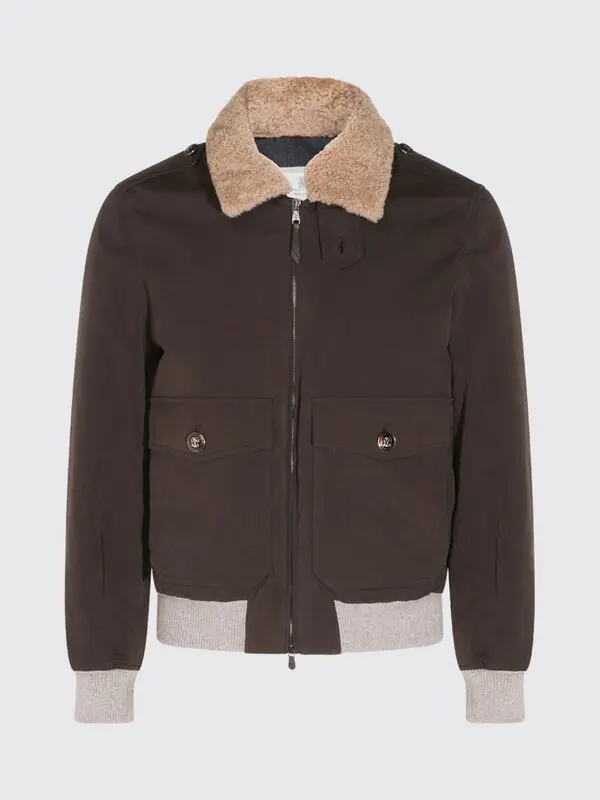 Brunello Cucinelli Suede Bomber Jacket With Shearling Collar And Padding