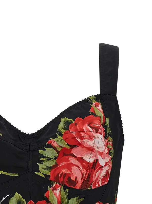 Dolce & Gabbana Bouquet Rose' Bustier Top - Black