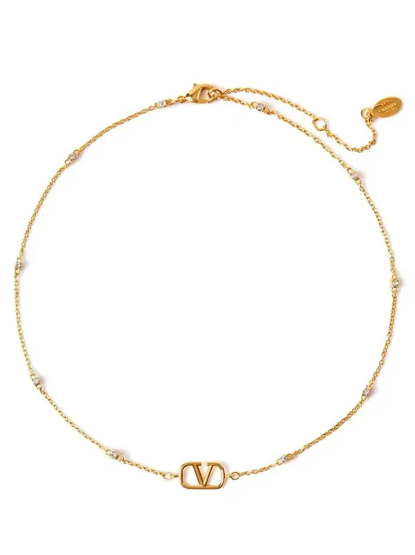 Valentino Garavani Vlogo Metal And Rhinestone Necklace - Gold