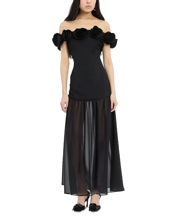 ROTATE BY BIRGER CHRISTENSEN Crepe Flower Maxi Dress - Black