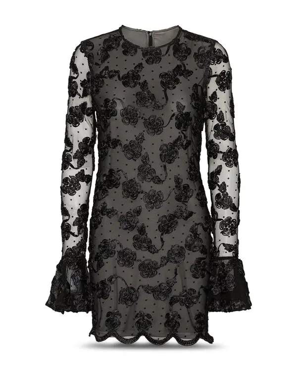 ROTATE BY BIRGER CHRISTENSEN Flower Mesh Long Sleeve Mini Dress