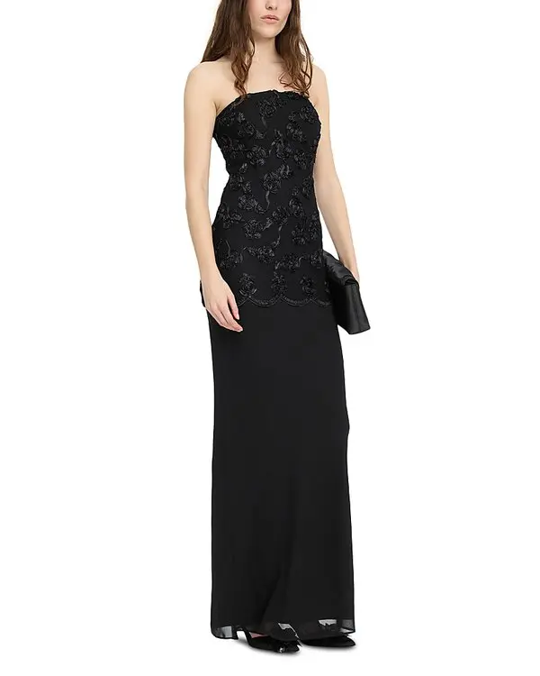 ROTATE BY BIRGER CHRISTENSEN Flower Mesh Maxi Dress - Black