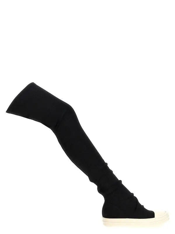 Rick Owens High Sock Sneakers Denim Boots - Black