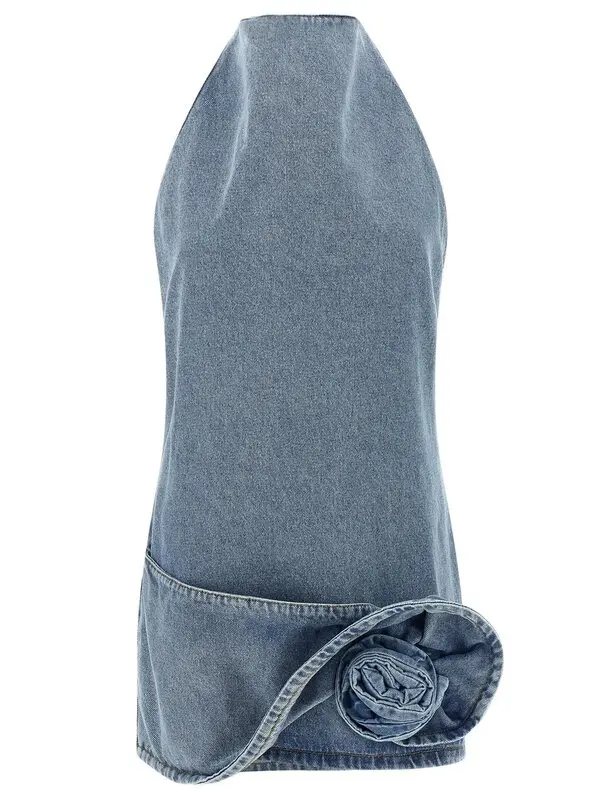 Magda Butrym Denim Mini Dress With Draping Flower Detail - Blue