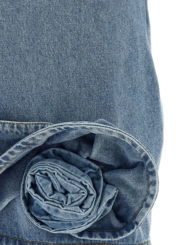 Magda Butrym Denim Mini Dress With Draping Flower Detail - Blue