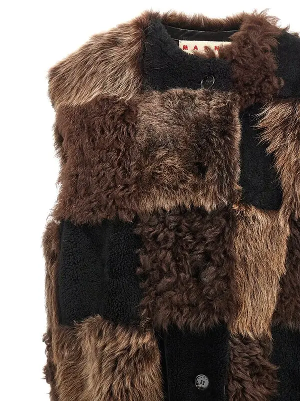 Marni Long Shearling Vest - Brown