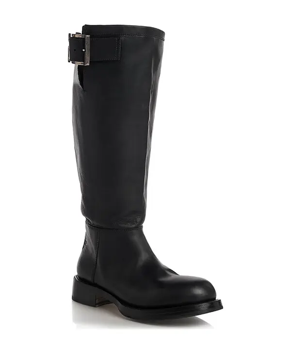 Balenciaga Buckle Tall Leather Boots - Black/silver