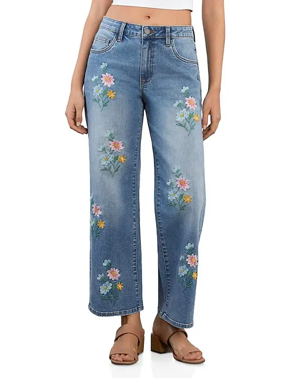 BILLY T Pretty Floral High Rise Relaxed Straight Leg Jeans - Relaxed Blue