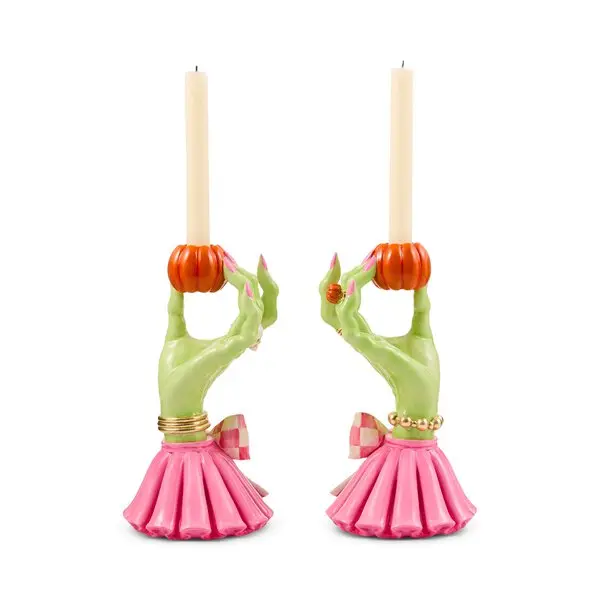 MACKENZIE-CHILDS Glam 'o' Ween Hand Candle Holders, Set Of 2