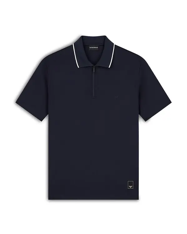 Emporio Armani Tipped Zip Polo Short - Navy