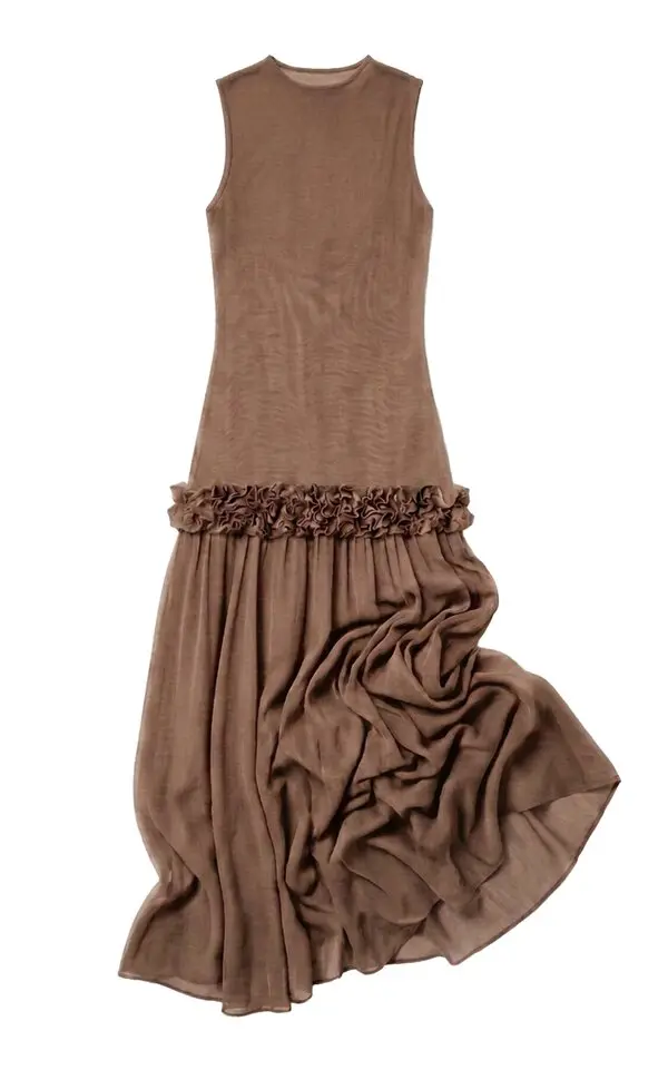 STUDIO CONSTANCE Maxi Ruffle Cotton-blend Dress - Brown