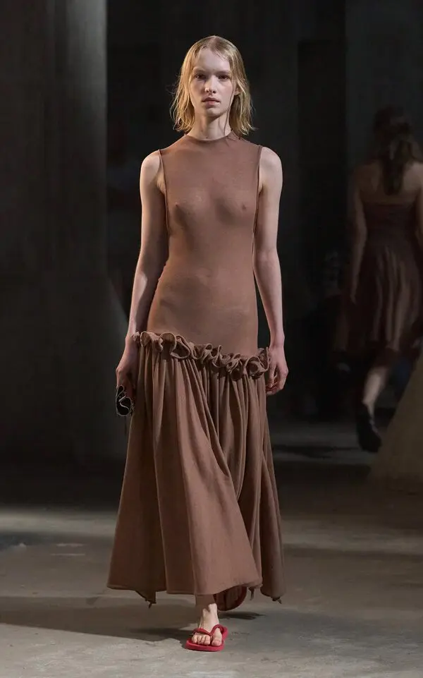 STUDIO CONSTANCE Maxi Ruffle Cotton-blend Dress - Brown