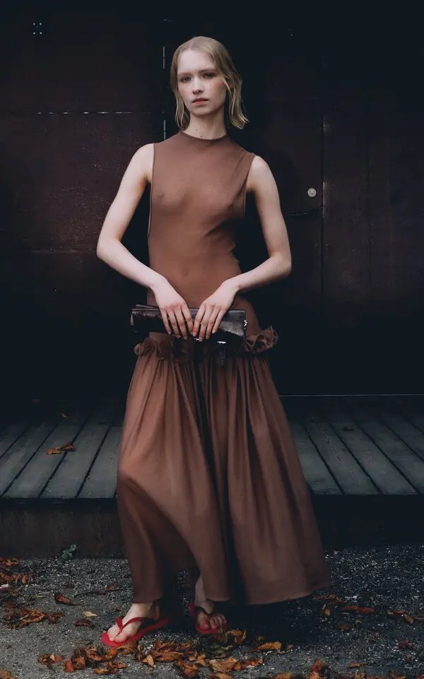 STUDIO CONSTANCE Maxi Ruffle Cotton-blend Dress - Brown