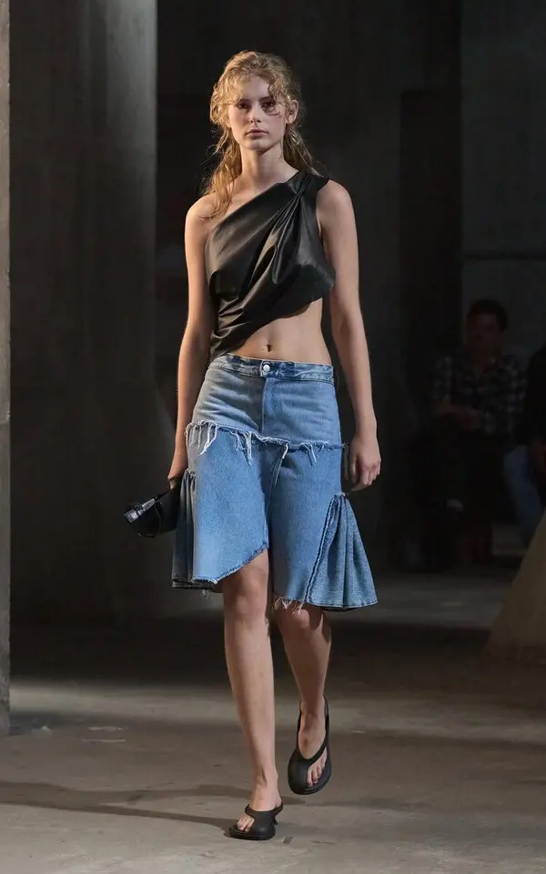 STUDIO CONSTANCE Distressed Cotton-blend Denim Skirt
