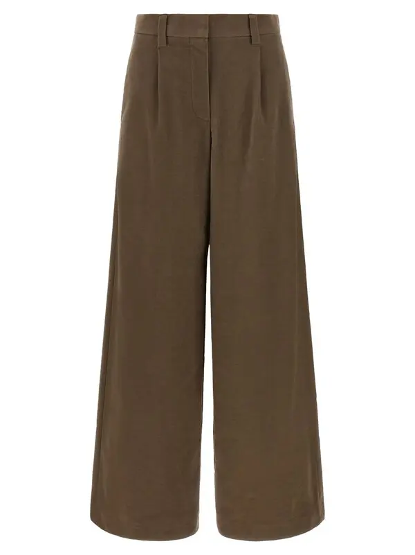 Brunello Cucinelli Wide Leg Cotton Fustian Trousers - Brown