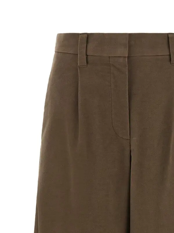 Brunello Cucinelli Wide Leg Cotton Fustian Trousers - Brown