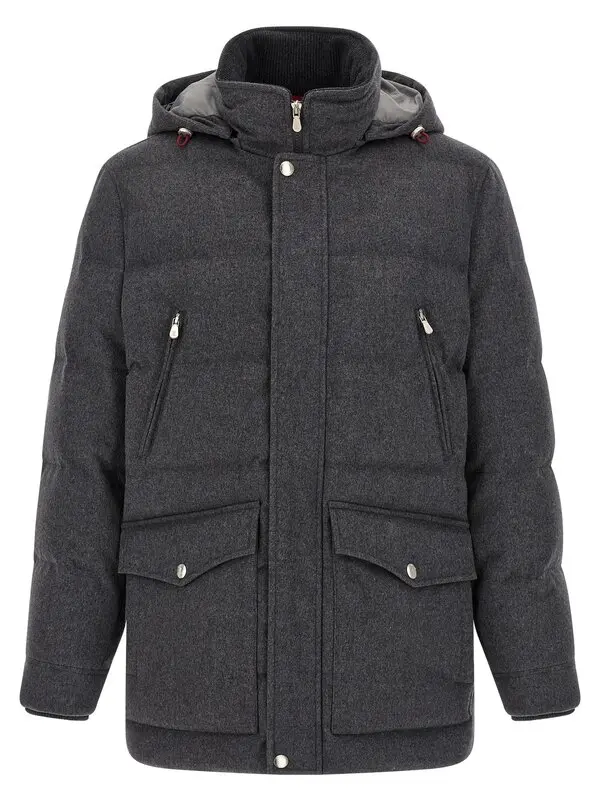 Brunello Cucinelli Membrane Wool Flannel Parka - Gray