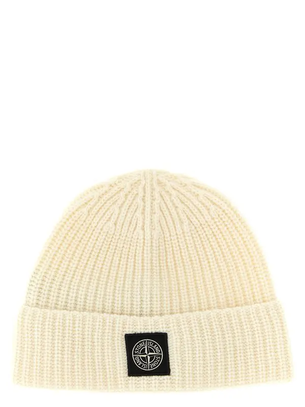 Stone Island Beanie In Wool - White