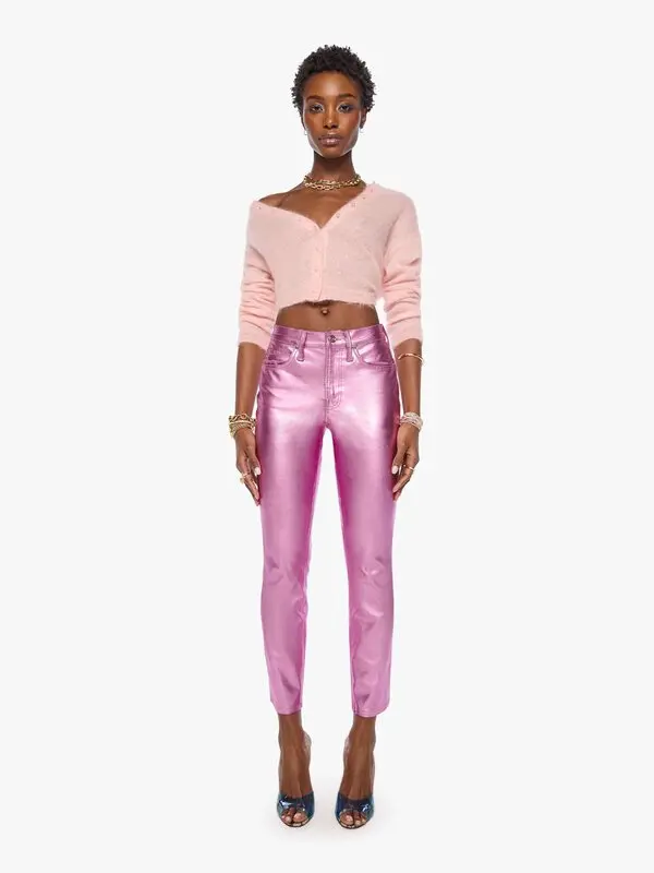 MOTHER The Mid Rise Dazzler Flood Hoop Earrings Jeans - Pink
