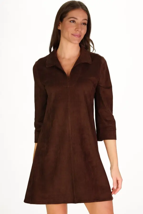 DUFFIELD LANE Suede Victoria Dress - Chicory