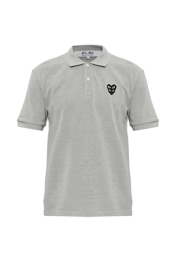 Play Comme Des Garcon Cotton Polo Shirt With Logo Patch - Grey
