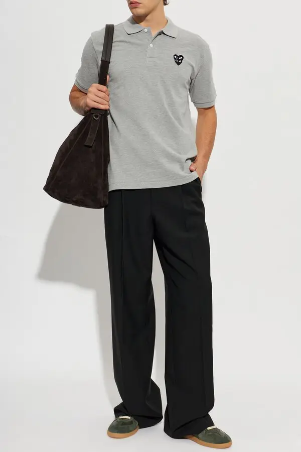 Play Comme Des Garcon Cotton Polo Shirt With Logo Patch - Grey