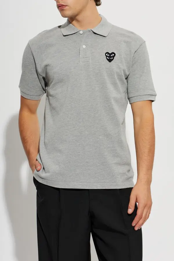Play Comme Des Garcon Cotton Polo Shirt With Logo Patch - Grey