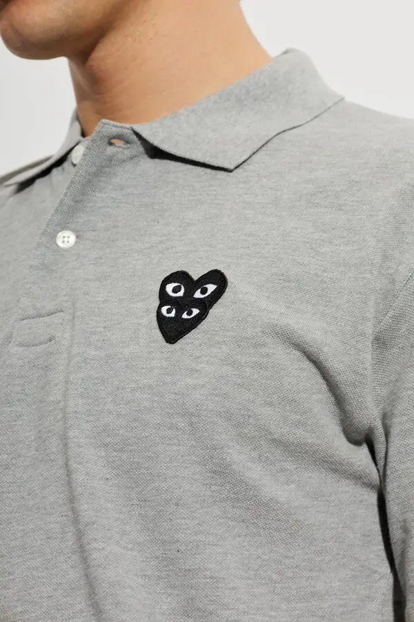 Play Comme Des Garcon Cotton Polo Shirt With Logo Patch - Grey