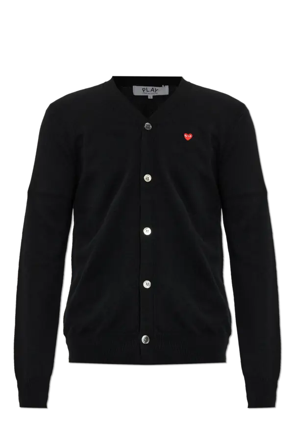 Play Comme Des Garcon Wool Cardigan With Logo Patch - Black