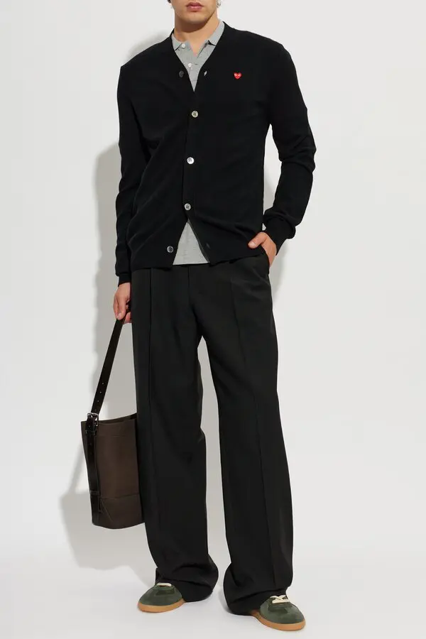 Play Comme Des Garcon Wool Cardigan With Logo Patch - Black