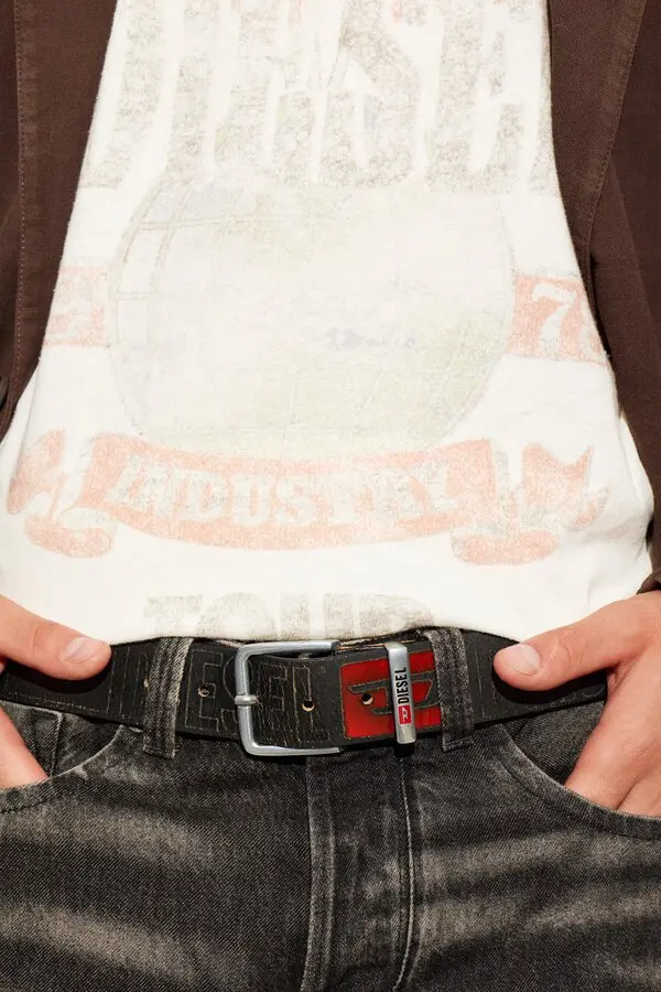 DIESEL® Leather Belt ‘b-biscotto Outline