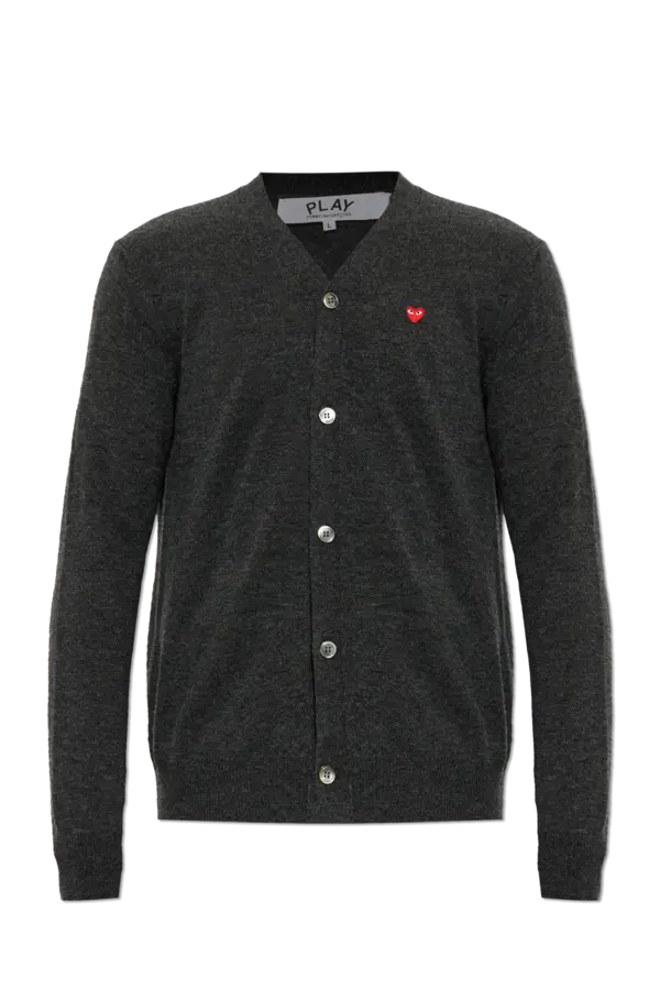 Play Comme Des Garcon Wool Cardigan With Logo Patch - Grey