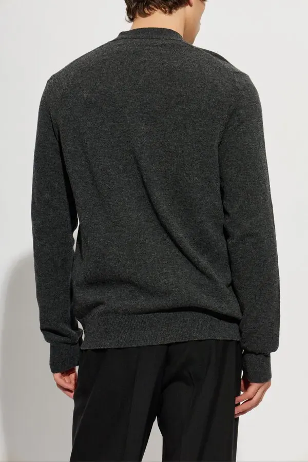 Play Comme Des Garcon Wool Cardigan With Logo Patch - Grey