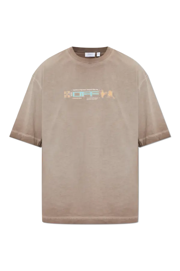 Off-White T-shirt With Print - Brown